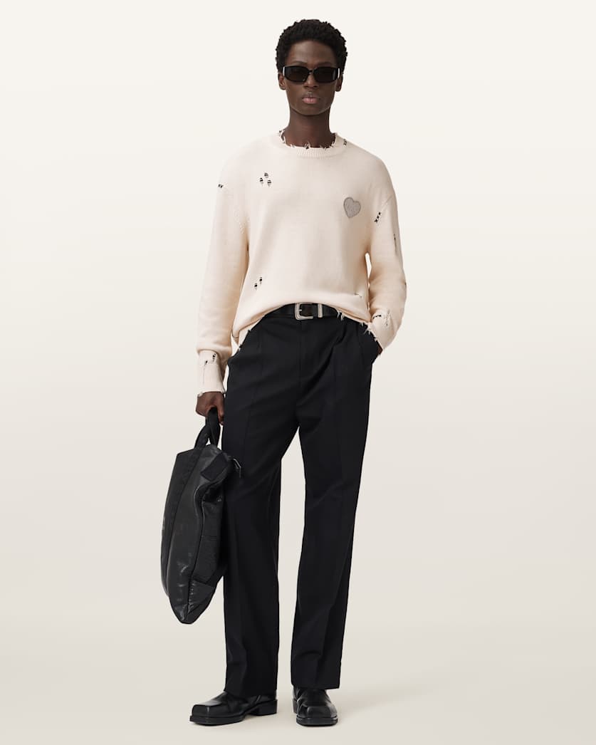 Theo Distressed Embroidered Sweater ECRU WHITE | ALLSAINTS US